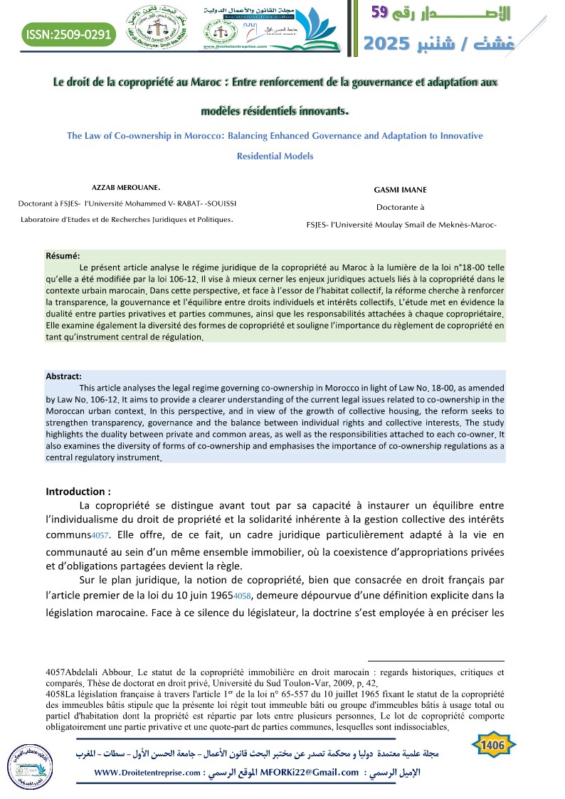 Le droit de la copropriété au Maroc : Entre renforcement de la ...