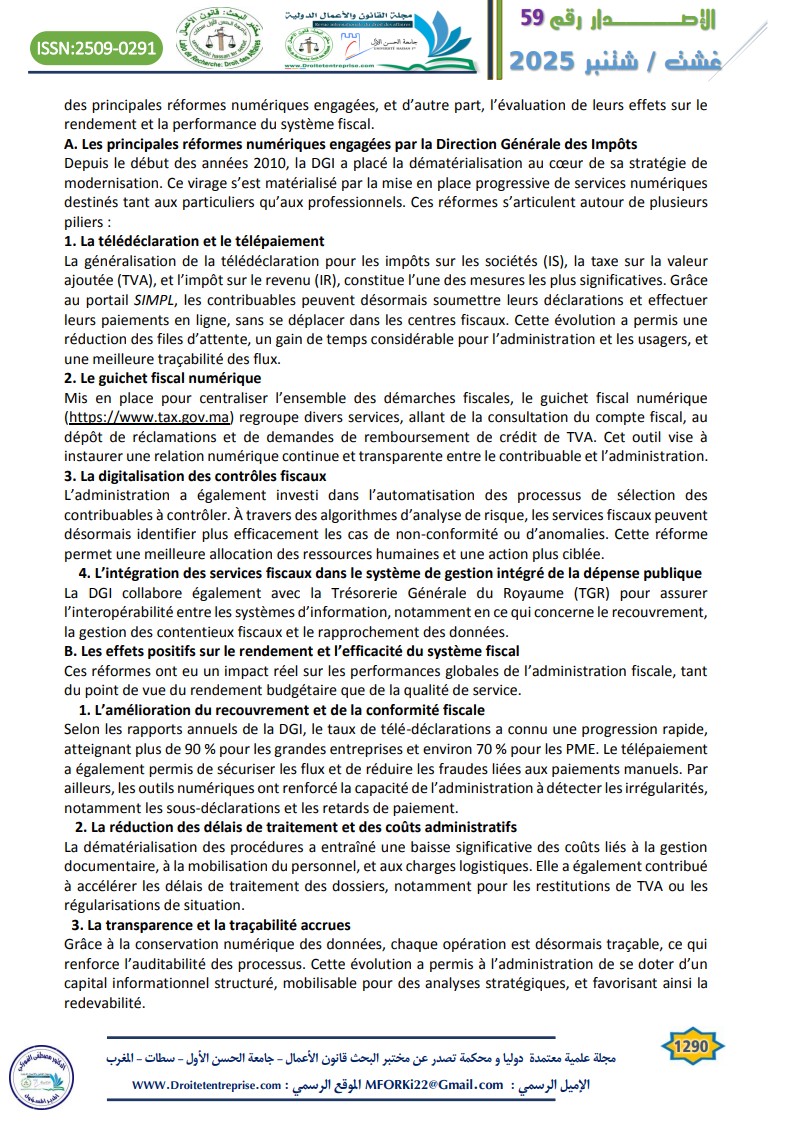 La digitalisation de la gestion fiscale au Maroc : avancées, limites et ...