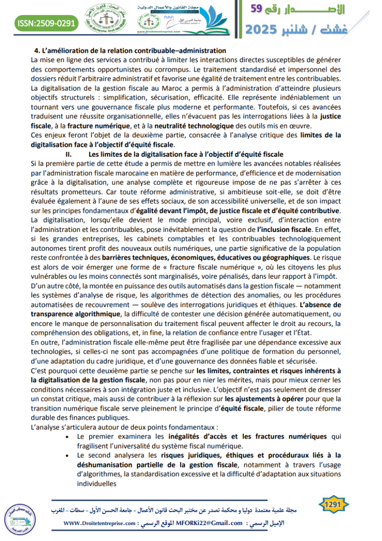 La digitalisation de la gestion fiscale au Maroc : avancées, limites et ...