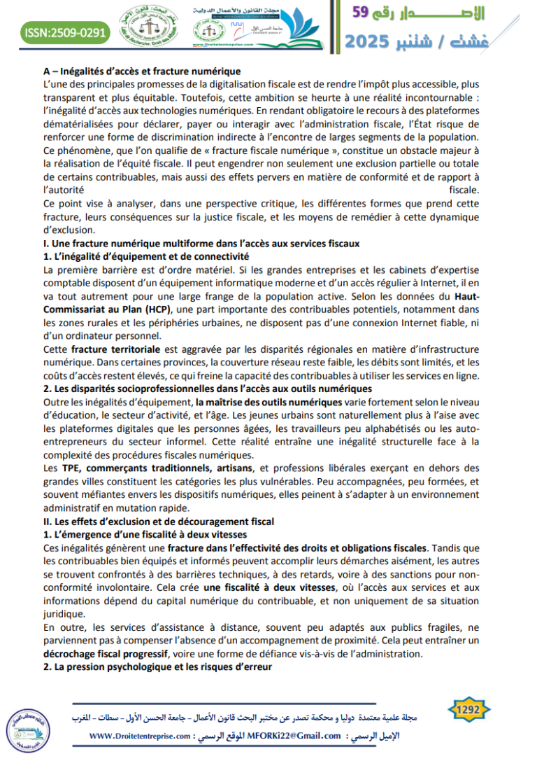 La digitalisation de la gestion fiscale au Maroc : avancées, limites et ...