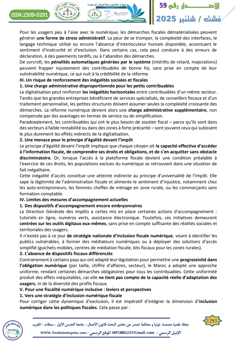La digitalisation de la gestion fiscale au Maroc : avancées, limites et ...