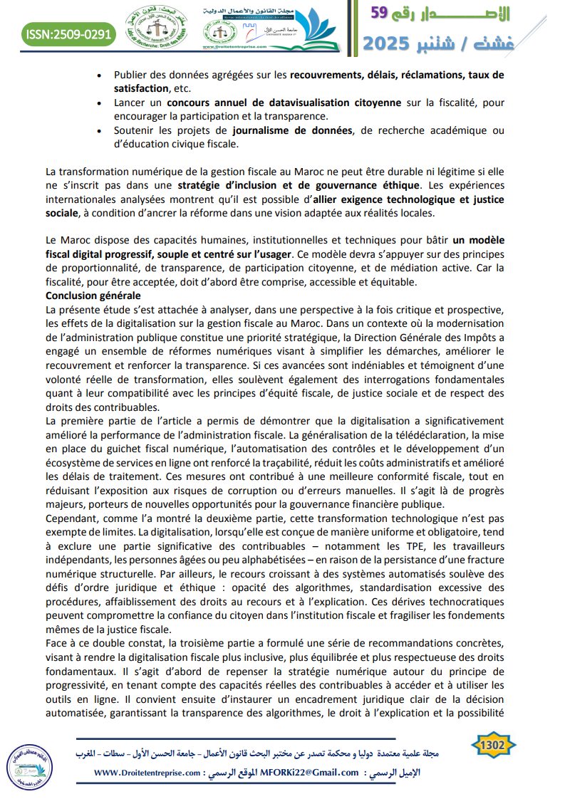 La digitalisation de la gestion fiscale au Maroc : avancées, limites et ...